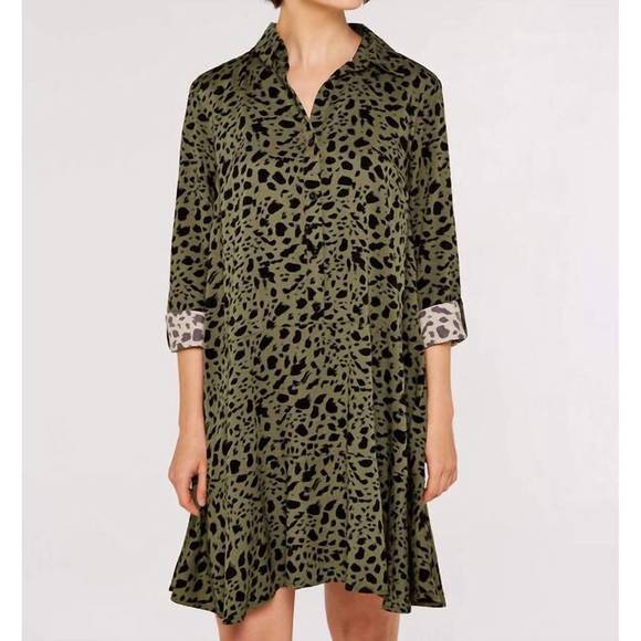 APRICOT | Dresses | New Apricot Paint Splash Print Dress In Olive Green ...